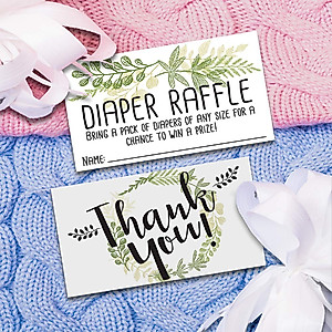Diaper Raffle Tickets - Botanical - Set of 50 Double-Sided Raffle Cards - Blank Baby Shower Stationery - Fun and Colorful Baby Shower Supplies for Under $15!
