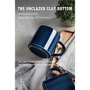 famiware Nature Coffee Mugs Set of 4, 14 oz Coffee Mug Set, Coffee Cups with Handle for Coffee, Tea, Cocoa and Milk, Microwave and Dishwasher Safe, Midnight Blue