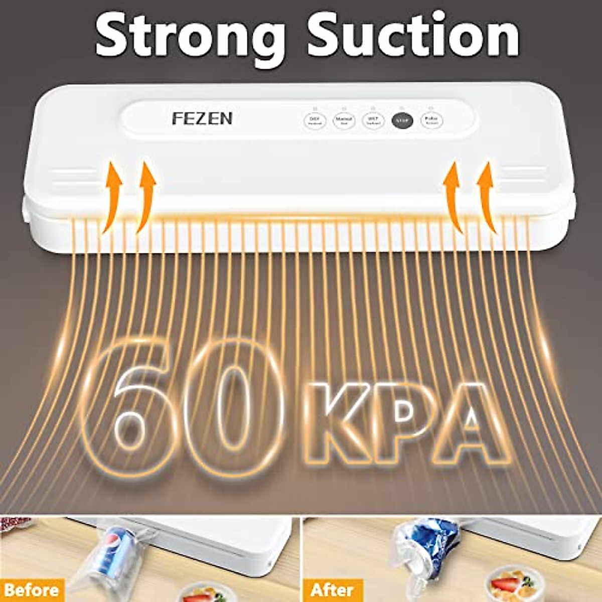 FEZEN Vacuum Sealer Machine, Automatic Food Sealer, Vacuum sealers bags for food Air Sealing System, 4 Food Modes, Dry&Wet&Soft&Delicate with Starter Kit, Compact Design