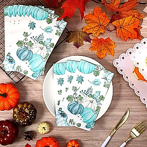 Qilery 200Pcs Thanksgiving Blue Pumpkins Napkins 3 Ply Fall Dinner Paper Guest Napkins Autumn Disposable Paper Napkins Hand Towels for Kitchen Thanksgiving Harvest Farmhouse Party or Event (Rectangle)