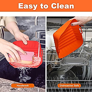 2-Pack Air Fryer Silicone Liners Square, 8.3 inch Silicone Air Fryer Basket or Liners for 4 to 8 QT Reusable Air Fryer Pot for Oven Microwave Accessories (Red+Orange)