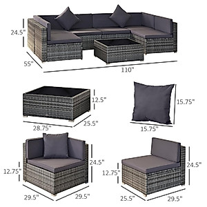 KUJYBG Grey Patio Furniture Set 7 Piece Outdoor Rattan Wicker Furniture Modular Sectional Patio Set for Backyard