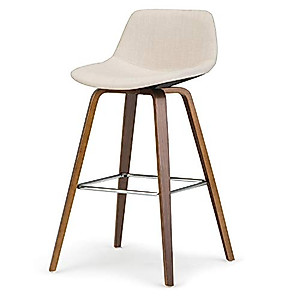 SIMPLIHOME Randolph Mid Century Modern Bentwood Counter Height Stool (Set of 2) in Natural Linen Look Fabric