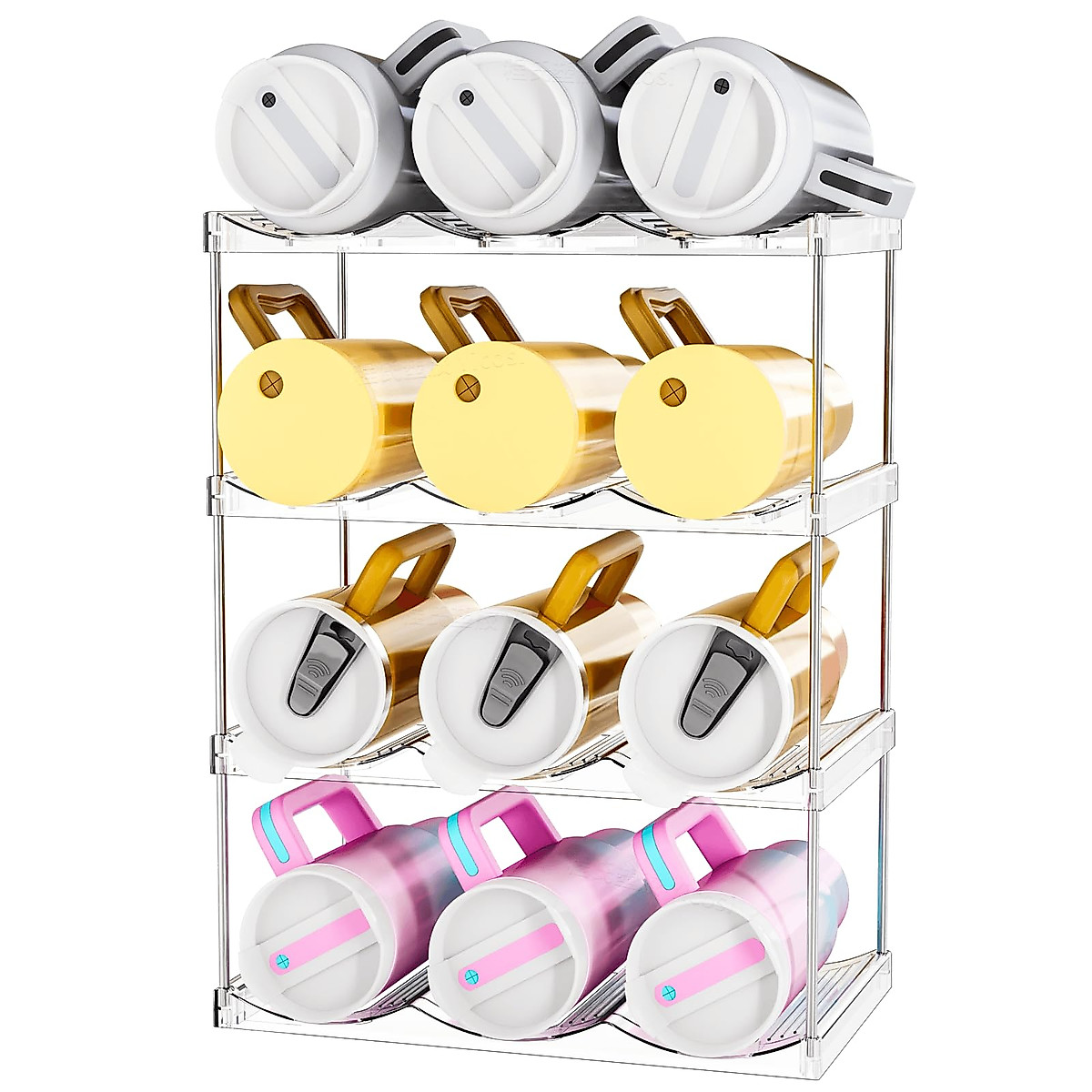 SuoXing 4 Pack Stackable Water Bottle Organizer,4.7" W X5.3 H Great for Stanley Yeti Bottle and Other Tumbler Organizer for Kitchen Cabinets,Clear Stackable Water Bottle Holder and Wine Rack
