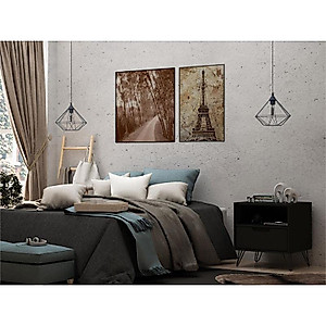 Manhattan Comfort Rockefeller Mid-Century Modern 1 Drawer Bedroom Nightstand, 20.08", Black