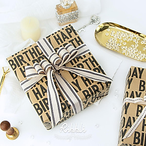 Ribbli Birthday Kraft Wrapping Paper Vintage Style Paper Perfect for Men Women Brown Kraft Paper with Black Pattern- 17Inch x 394Inch(33Feet)