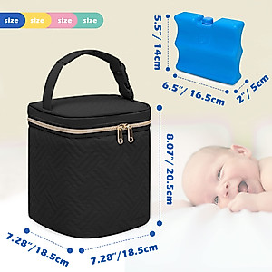 Fasrom Breastmilk Cooler Bag with Ice Pack Fits 4 Large Baby Bottles up to 9 Ounce, Insulated Baby Bottle Bag for Nursing Moms Daycare or Travel, Easily Attaches to Stroller, Black (Patent Design)