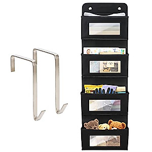 FYY Over the Door Organizer, 4-Shelf Wall Mount Hanging Pantry Storage Pocket with Clear Window for Bedroom Bathroom Kitchen Nursery Closet Dorm Storage Cosmetics, Stationery, Sundries, Toys Black