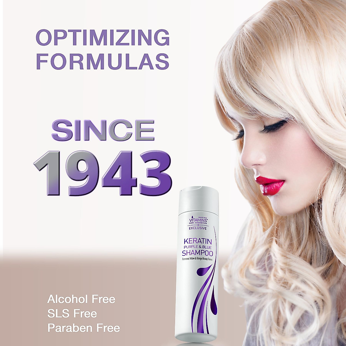 Vitamins Keratin Purple Toning Shampoo - Violet Blue Brassiness Toner for Bleached Icy Blonde Platinum Silver White Grey Ash Gray or Colored Dry Damaged Brassy Hair