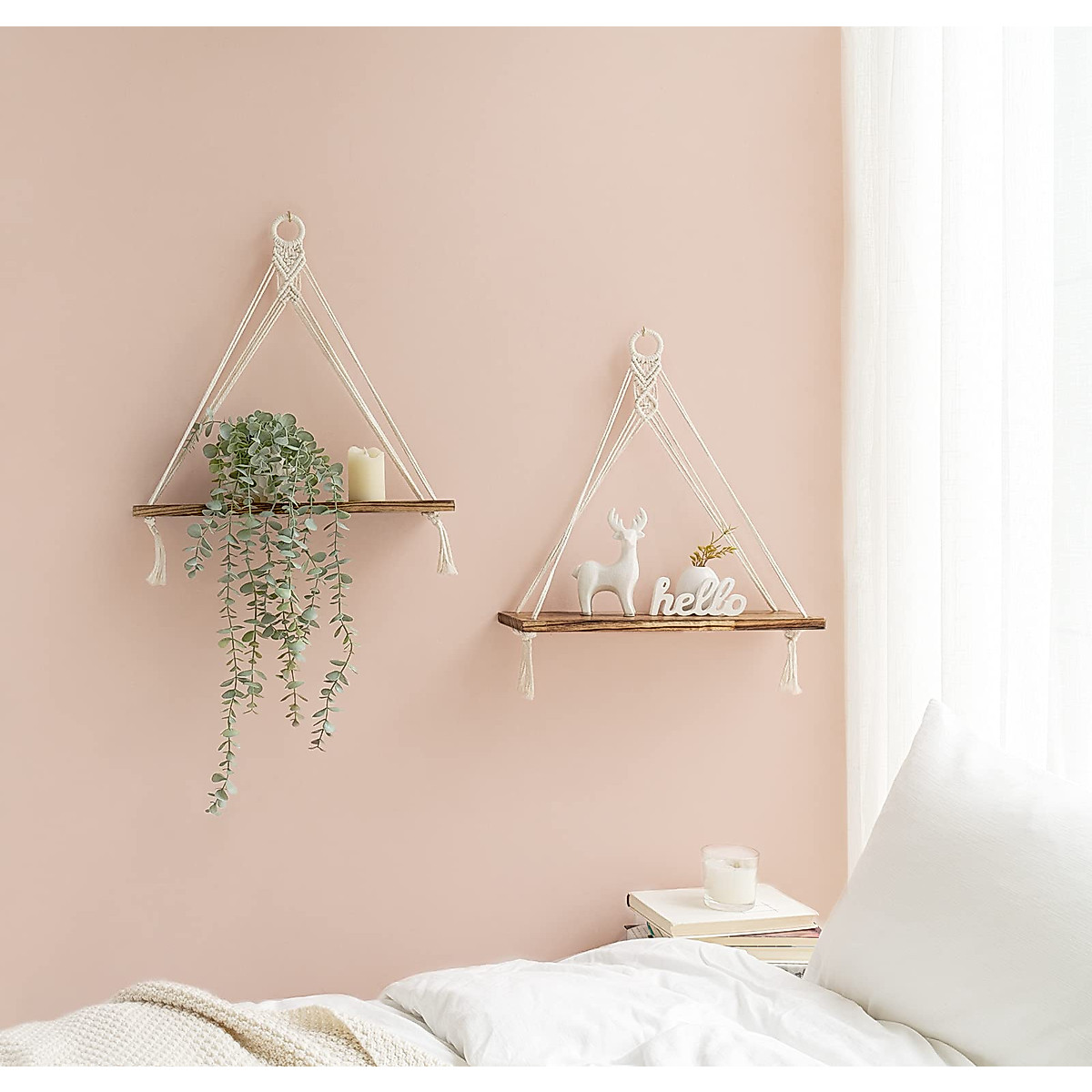 Mkono Macrame Hanging Shelves Key Holder Boho Wall Decor