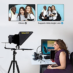 All-Metal teleprompter Supports 12.9" Tablets Prompting, w/a liftable Shooting Platform to Provide Wide-Angle Shooting for The Camera.
