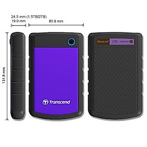 Transcend Storejet 2TB Portable USB 3.0 Hard Disk (TS2TSJ25H3P), Purple