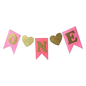 1st Birthday Girl Baby Tutu for High Chair Decoration and "ONE" Pennant Happy Birthday for Highchair