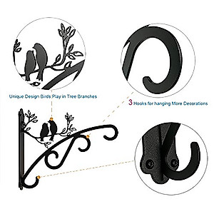 Heavy Duty Outdoor Hanging Plants Brackets, Plant Hangers with Wall Mounted Solid Steel Indoor Hooks, Support Up to 30 lbs for Basket Lantern/Light/Bird Feeder, Pack of 2 Garden Gifts Black (10 inch)