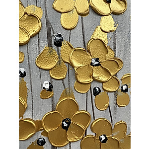 zoinart 3D Modern Oil Painting on Canvas Hand Painted Abstract Flower Paintings Gold Floral Artwork Texture Vertical Canvas Wall Art Contemporary Art