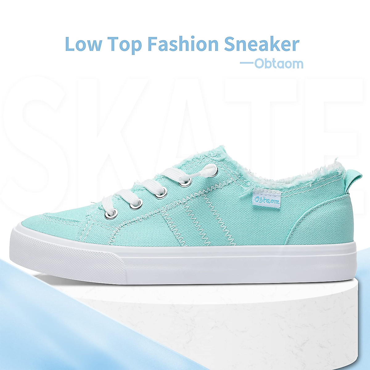 Obtaom Women's Play Fashion Sneaker Comfortable Canvas Slip on Shoes washed Canvas Flats（Light Green，US11）