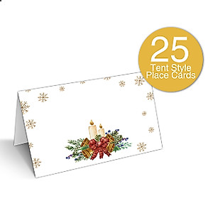 Christmas Table Place Cards, Name Cards, Christmas Place Cards, Food Labels For Christmas, New Year Party, Table Setting, Blank Food Tent Labels, Banquet Table Cards, Buffet Food Label, 25 Pack（C02）