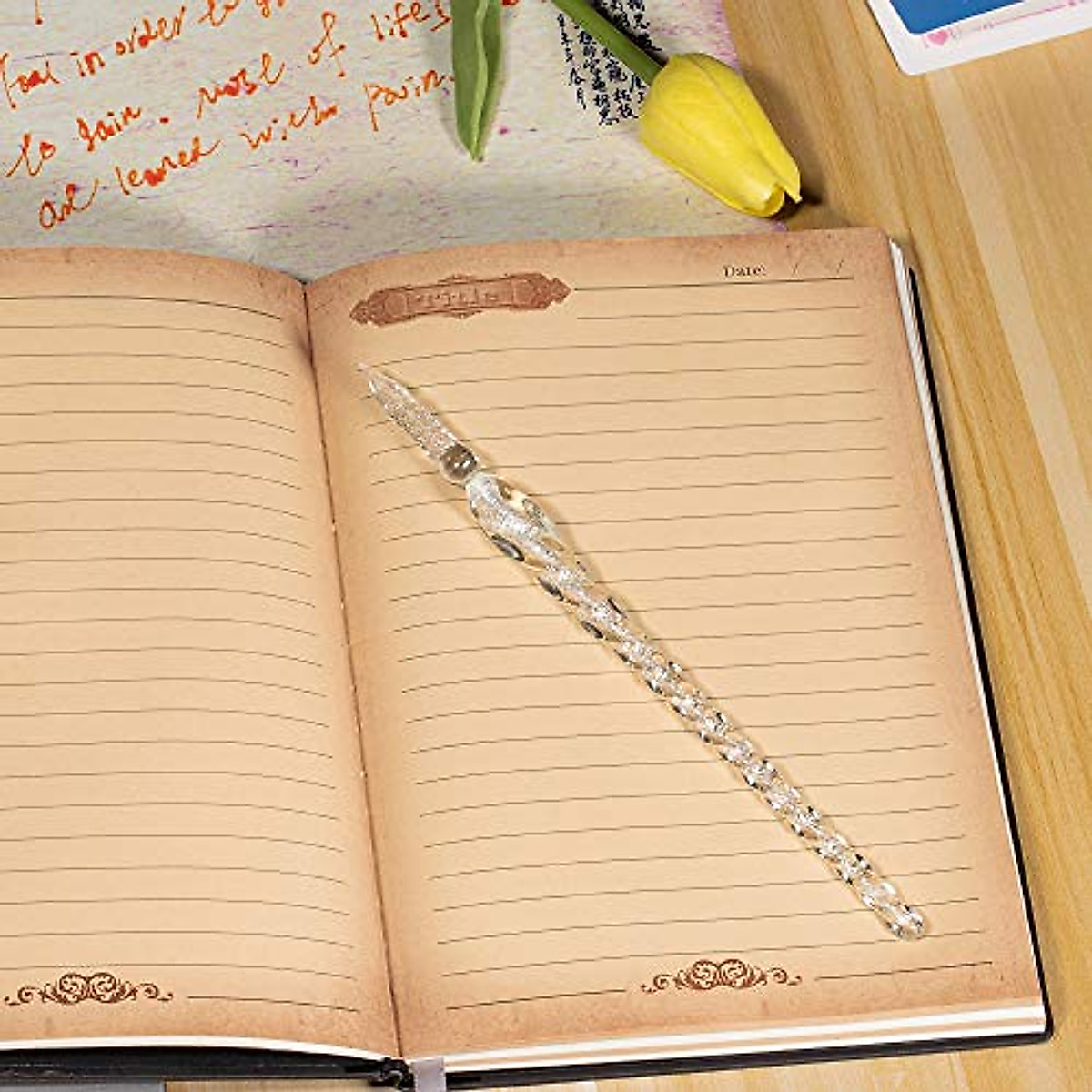 molshine Handmade Glass Dip Pen Crystal Calligraphy Pen Signature Dipped Pen for Artist Women Men Teens,Writing Drawing Decoration Gifts (silvery)