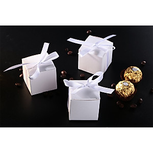 AWELL White Gift Candy Box Bulk 2x2x2 inches with White Ribbon Party Favor Box,Pack of 50