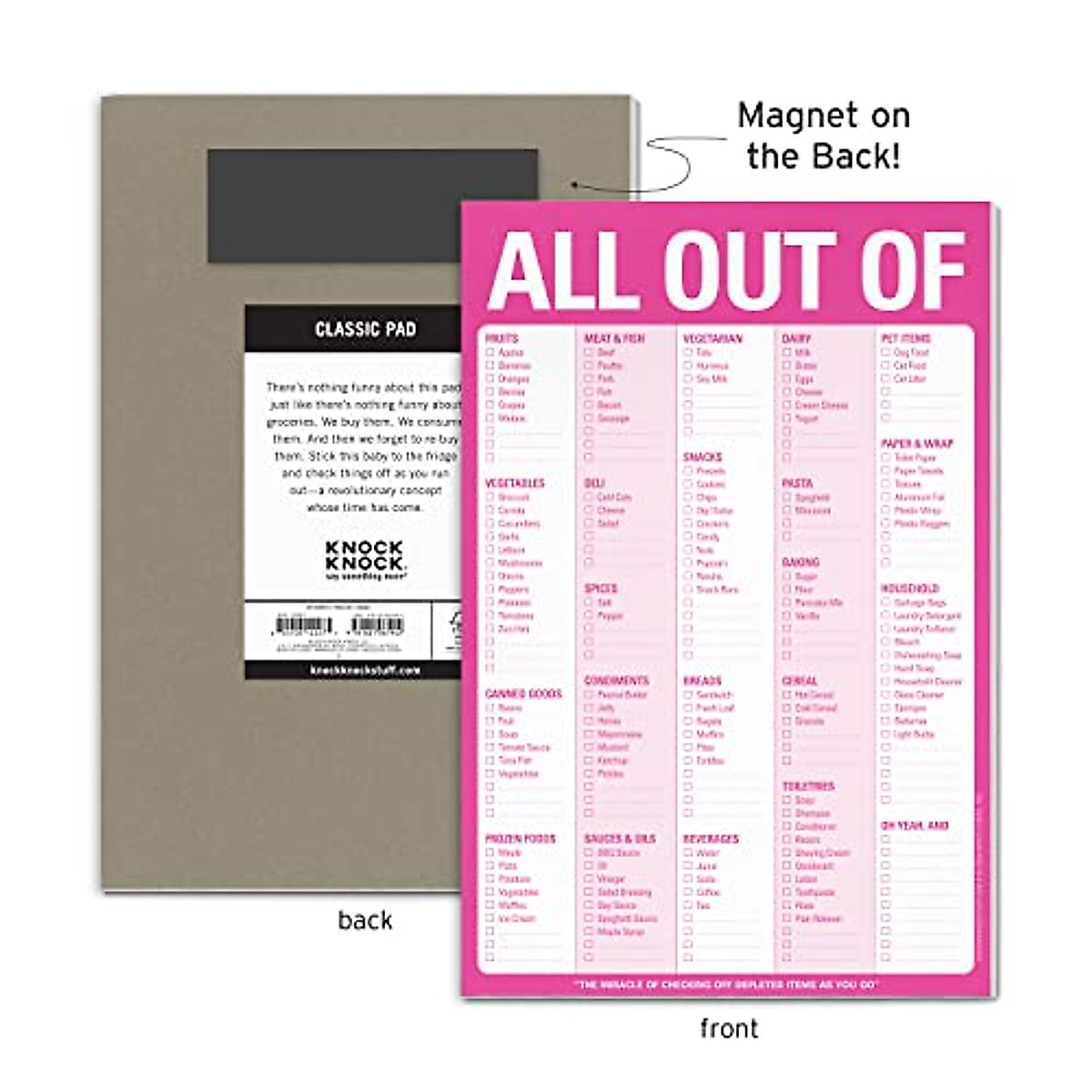 Knock Knock All Out Of Pad Grocery List Note Pad, 6 x 9-inches (Pink)
