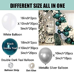 Futureferry Dark Teal and Silver Balloon Garland Arch Kit 136Pcs Double Stuffed Teal and White Balloons for Baby Shower Wedding Engagements Anniversary Birthday Party Backdrop DIY Decoration