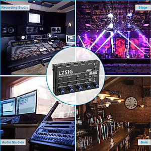 LZSIG Mini Audio Mixer,Stereo Line Mixer for Sub-Mixing,Ultra Low-Noise,4-Channel,Dynamic Microphone Independent Control, 1/4" & 1/8" TRS Output and Input,for Guitars,Bass,Keyboards (Small(4-Channel))