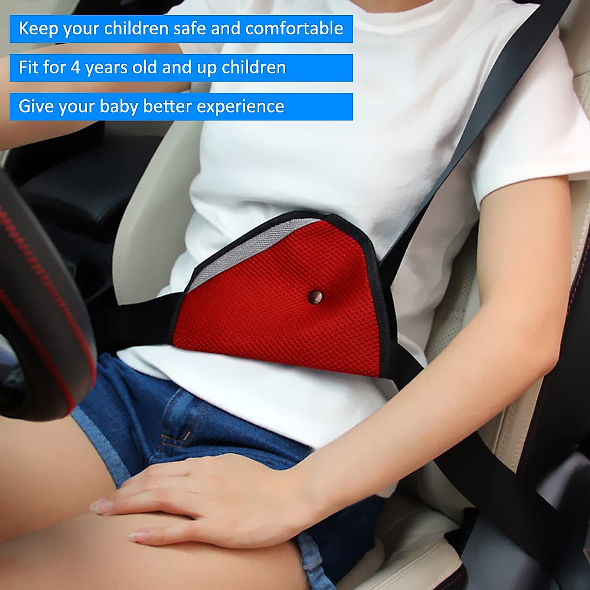 maxin Kids Seatbelt Adjuster Set of 2, Child Seat Belt Safter Covers - (Red and Grey)
