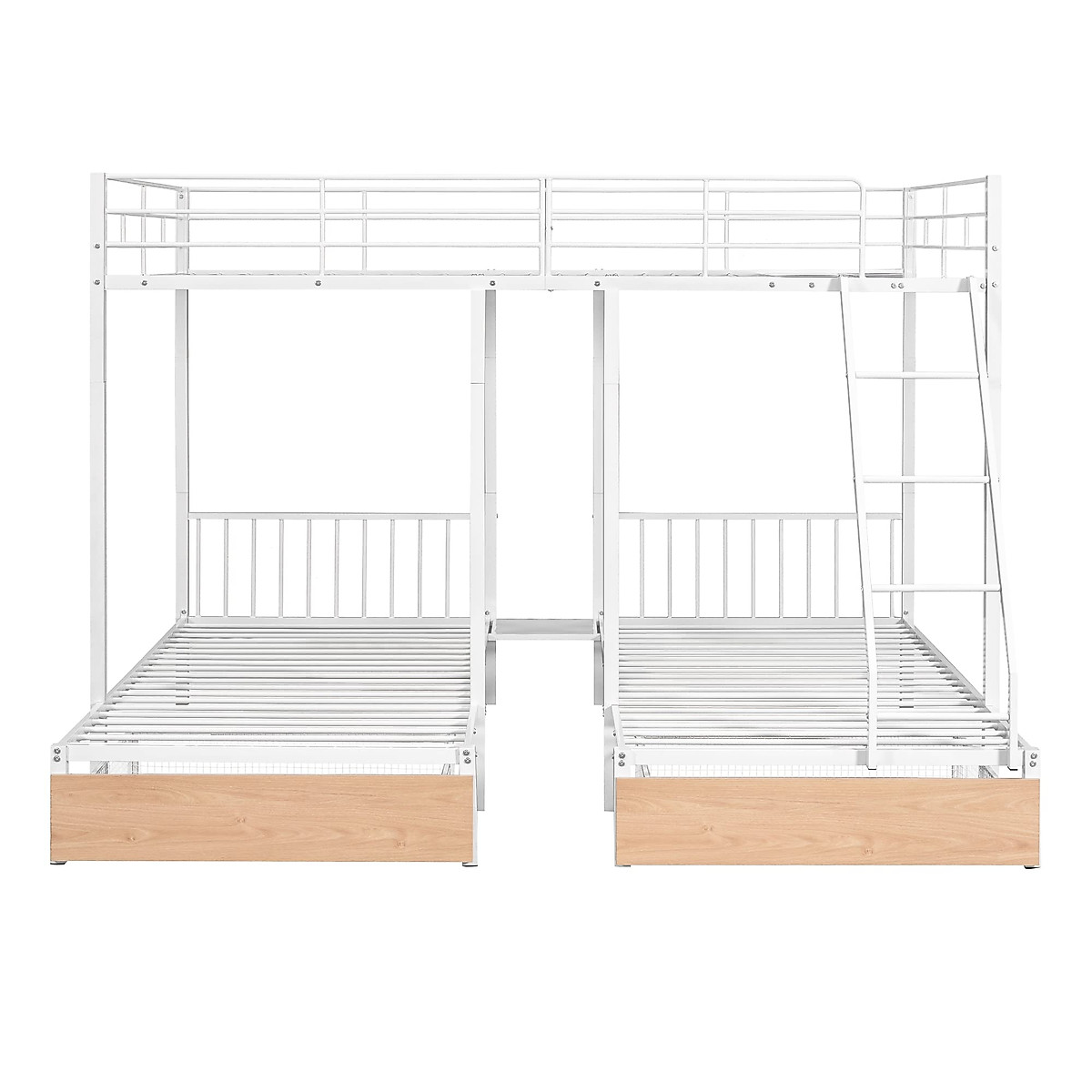 BIADNBZ Full Over Twin & Twin Triple Bunk Bed with Two Drawers, Metal 3 in 1 Bedframe with Guardrails, L-Shaped, for Kids Teens Adults Bedroom, White