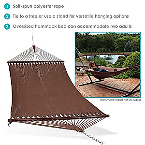 Sunnydaze Polyester Rope Hammock, Large Double Wide Two Person with Spreader Bars - for Outdoor Patio, Yard, and Porch - Mocha