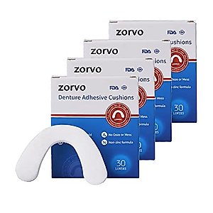 zorvo Secure Denture Adhesive Seals Uppers adn Lower, Zinc Free Denture Adhesive Coushion, All Day Hold Denture Adhesive Pads 120pcs (Lower)
