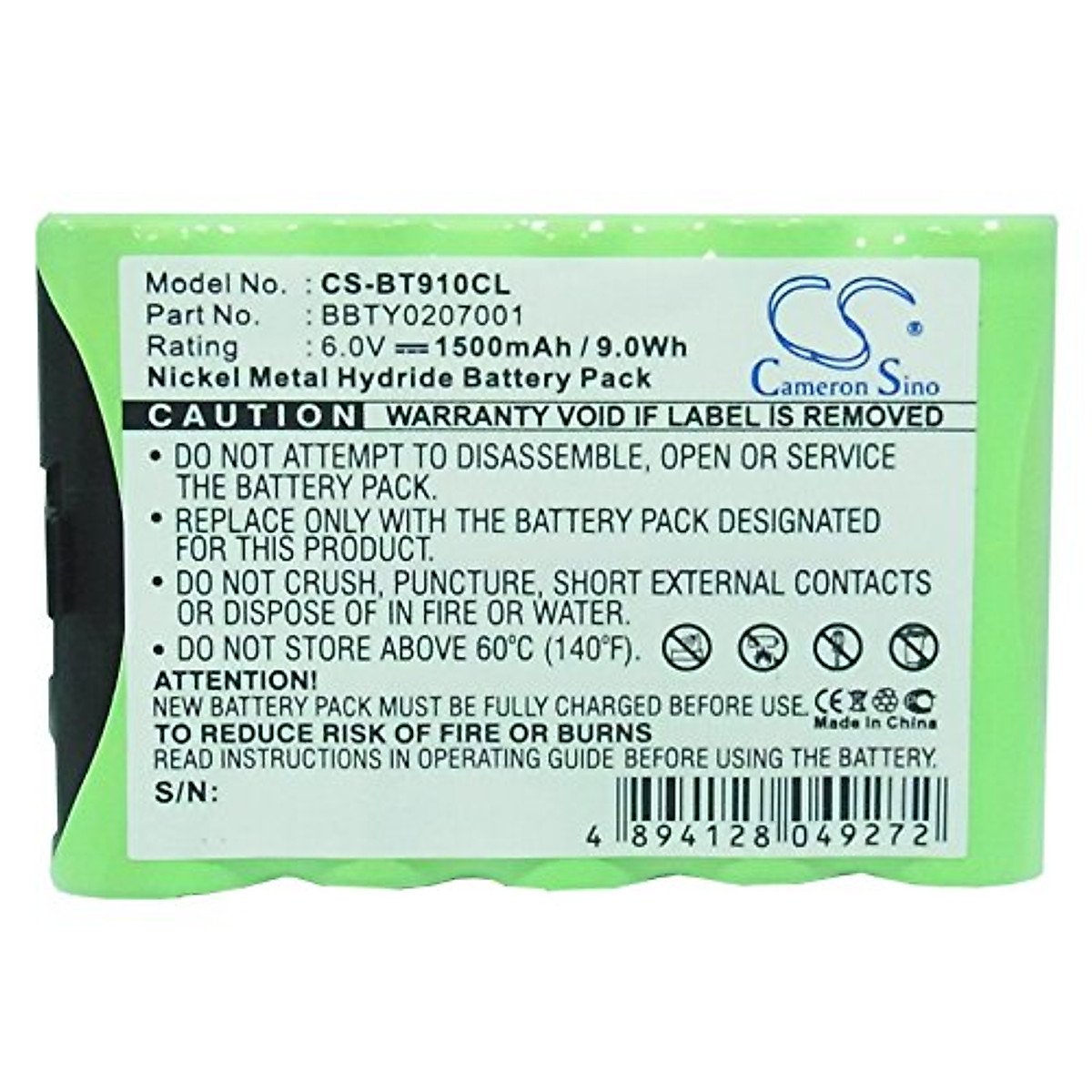 HLILY Replacement for Battery Panasonic PQKK-10093 6V/1500mAh