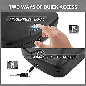 WINCENT Portable Gun Safe Quick Access Gun Safes for Pistols - Biometric Pistol Secure Safe Lock Box with Auto Open Lid & Fingerprints & Key for Car Travel Home - Black Camo