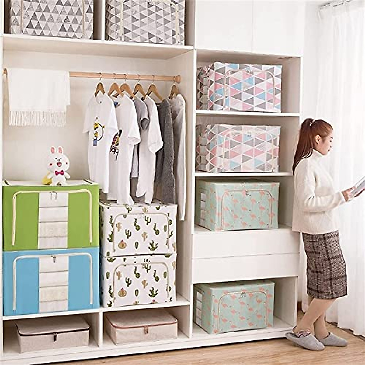 ZyHMW Large Foldable Clothing Storage Bags 2PCS, 66L Clothes Storage Bins, Thick Fabric Closet Organizers and Storage (Color : Bb) (Color : Bb)