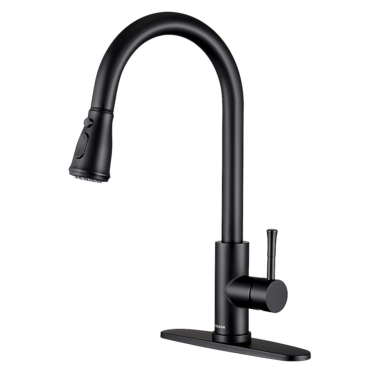 GUUKAR Black Kitchen Faucet with Pull Down Sprayer Matte Black Stainless Steel Kitchen Sink Faucet 360 Degree Swivel with Deck Plate