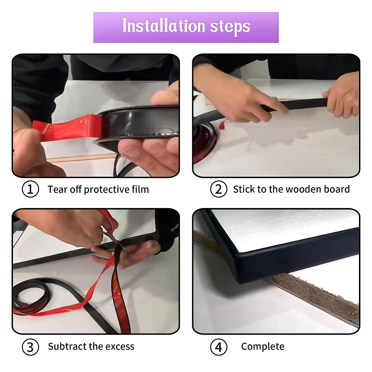 Qiveno U-Shape Edge Banding, 13ft Self Adhesive Veneer Edging Trim, Black