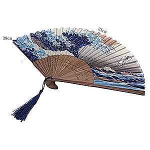 RAZZUM Decorative Folding Fans Summer Vintage Bamboo Folding Hand Held Flower Fan Chinese Style Dance Wedding Party Pocket Gifts Wedding Colorful Chinese Fans Fan