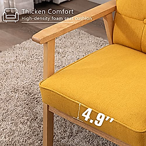 Okeysen Accent Chairs Set of 2, Mid Century Modern Accent Chair, Retro Wood and Fabric Armchairs Side Chair, Lounge Reading Comfy Arm Chair for Living Room, Bedroom, Office (Yellow)