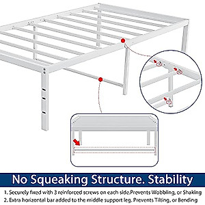 LUSIMO 14 Inch Twin Bed Frame with Storage Heavy Duty Tall Metal Platform Bed Frame with Steel Slats No Box Spring Needed Noise Free Anti Slip White