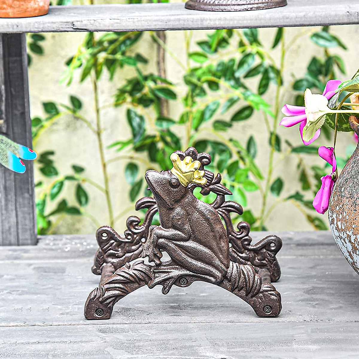 Sungmor Water Hose Holder, Wall Mount Garden Hose Hanger, Heavy Duty Cast Iron Hose Reel Wall Mounted, Indoor Outdoor Watering Hose Wall Hook, Yard Balcony Water Pipe Storage Rack Butler - Brown Frog