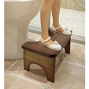 Squatting Toilet Stool for Adults, 6.5" Toilet Stool Squat Adult for Bathroom,Bamboo Potty Stool with Non-Slip Mat Toilet Step Stool - Halloween Decorations Healthy Gifts for Adults Kids Seniors.Brown