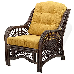 Malibu Lounge Living Accent Armchair Natural Rattan Wicker Handmade Design with Cushion