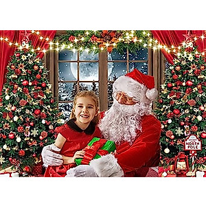 CYLYH 7x5ft Christmas Backdrop Xmas Window Photography Backdrop Winter Dream Wonderland Snow Tree Red Curtain Christmas Festival Party Banner Backdrop