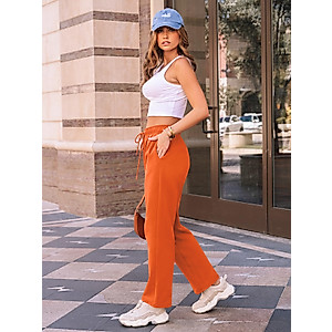 AUTOMET Women's Wide Leg Sweatpants Fleece Lined Baggy Straight Leg Lounge Pants Fall Outfits Athletic Joggers with Pockets Orange S