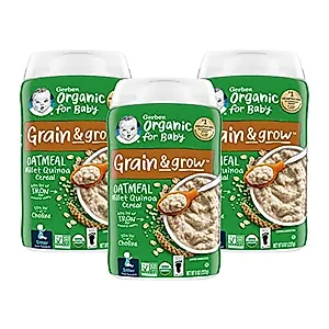 Gerber Organic for Baby Grain & Grow 2nd Foods Cereal, Oatmeal Millet Quinoa Cereal, USDA Organic & Non-GMO Baby Cereal, 8 - Ounce Canister (Pack of 3)