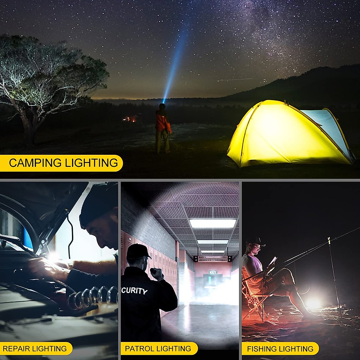 MC-ELIN Rechargeable Flashlight,USB C High Lumens Zoomable Small LED Flashlight 4 Modes Plastic Lantern Torch with Side Light Carabineer Clip Portable Flash Lights for Camping Emergency Cycling
