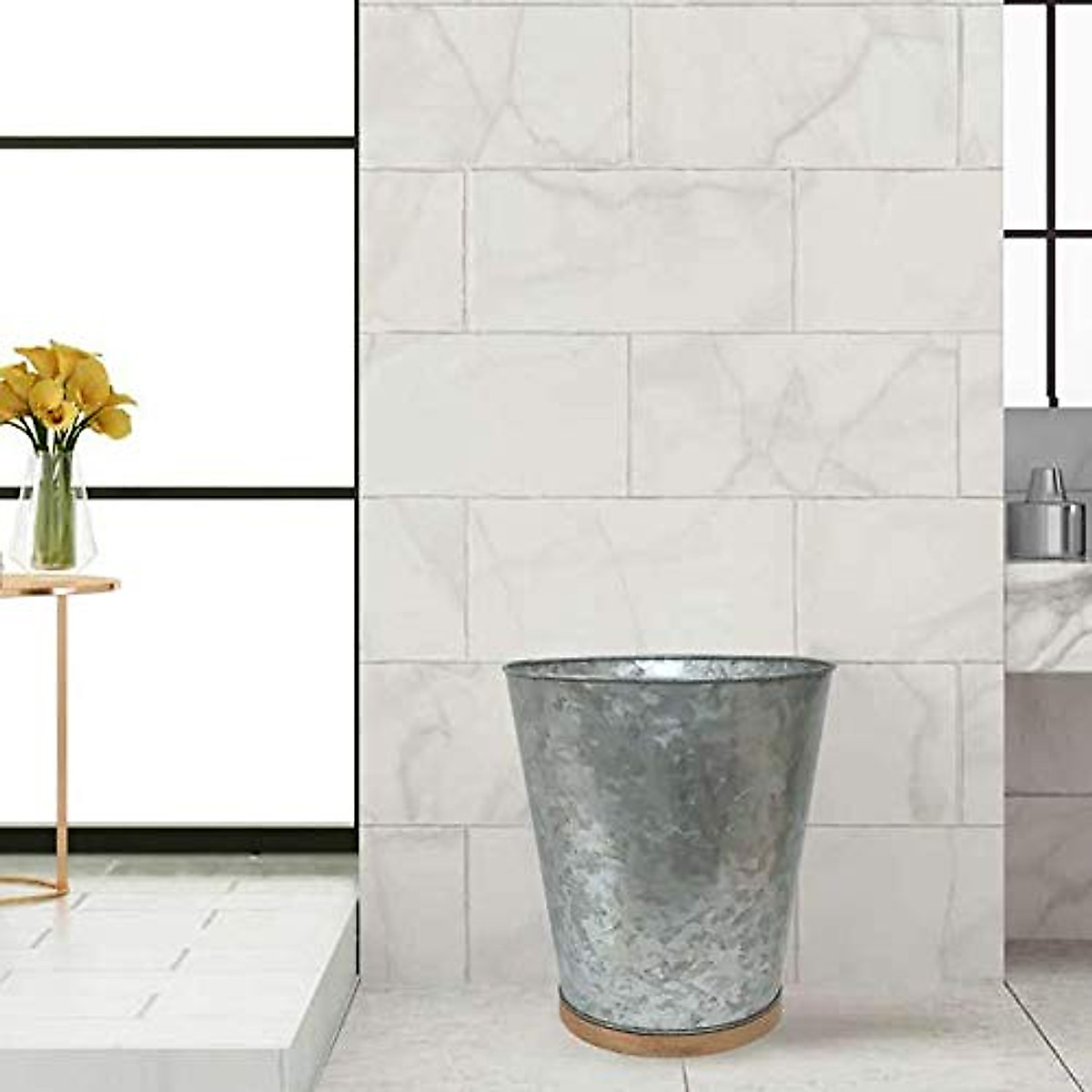 nu-steel CFT8H Confetti Collection Wastebasket Perfect for Home & Bathroom Accessories, Galvanised Sheet and Wood