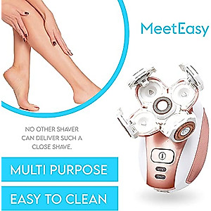 Meeteasy Electric Leg Shaver for Women - Rechargeable Painless Lady Razor for Leg Face Lips Body Underarms Armpit - Female Cordless Bikini Trimmer (Gold)