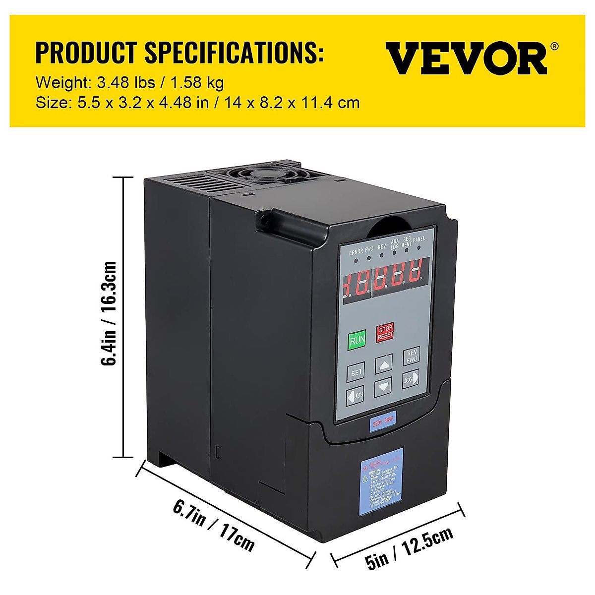 VEVOR VFD 7.5KW,Variable Frequency Drive 35A,CNC VFD Motor Drive Inverter Converter 220V,for Spindle Motor Speed Control (1or 3 Phase Input, 3 Phase Output)