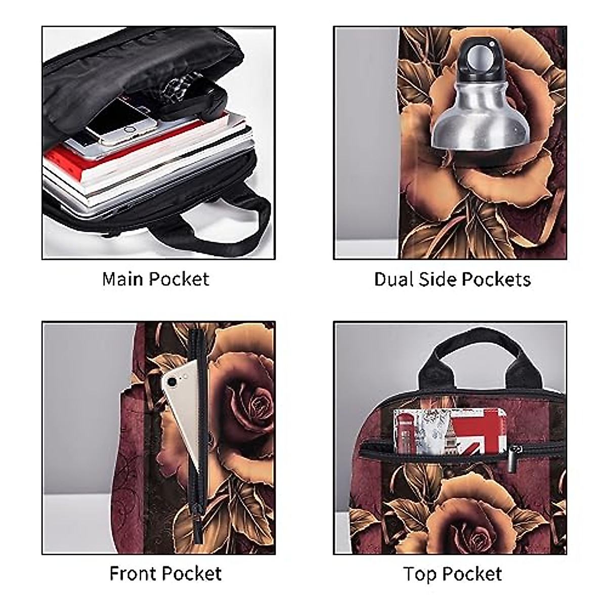 MARXAN Gothic Rose Printed Travel Laptop Backpack For Women Men,Business Waterproof Computer Backpack Bag Hiking Backpacks