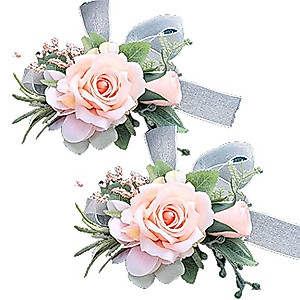 Campsis Wedding Handmade Wrist Flower Corsage Pink Leave Ribbon Bride Wristlet for Bridal Bridesmaid Prom Party Beach Photography 2PCS